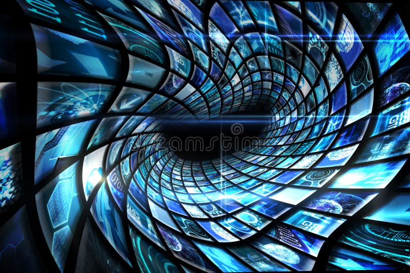 Vortex of Digital Screens in Blue Stock Illustration - Illustration of ...