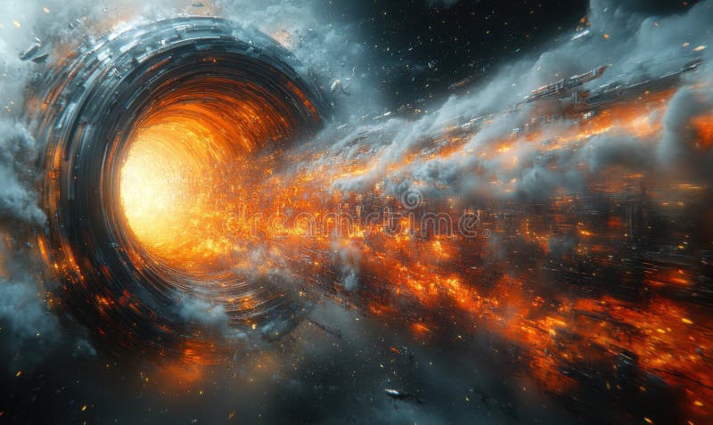 Vortex of Flames and Light Emerging from a Cosmic Portal Stock Photo ...
