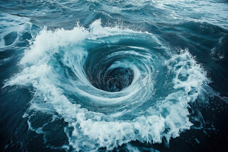 Vortex Formation in Ocean Water Creating Swirling Currents Under Gray ...