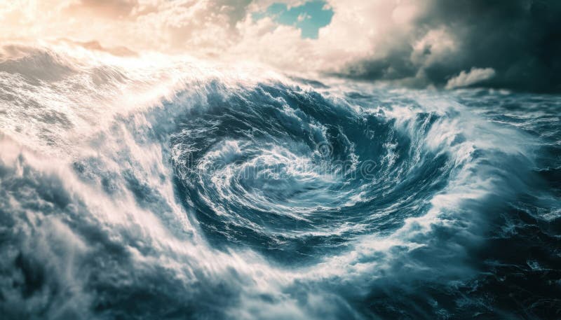 Vortex Formation in Turbulent Ocean Waves Beneath a Dramatic Sky at ...