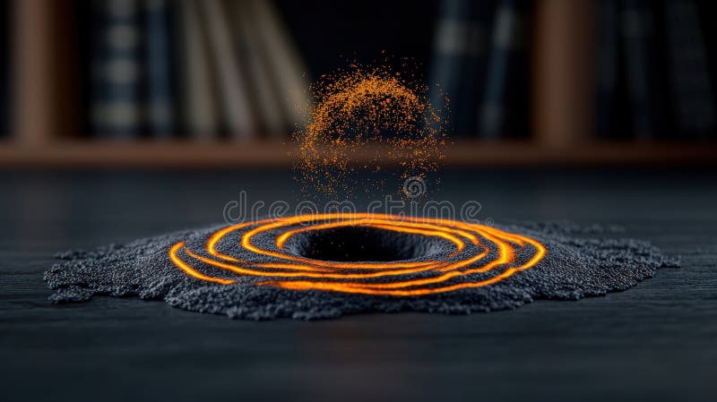 Vortex with Glowing Orange Particles Rising from Black Surface Dark ...