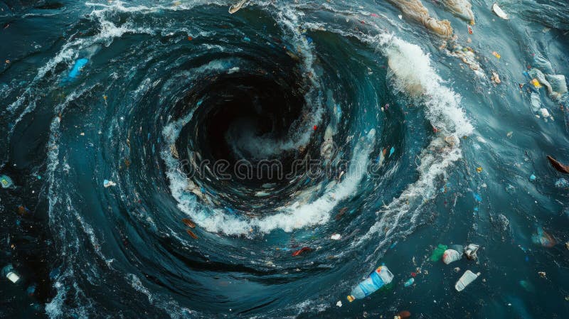 A Vortex of Plastic Waste in the Ocean Stock Illustration ...