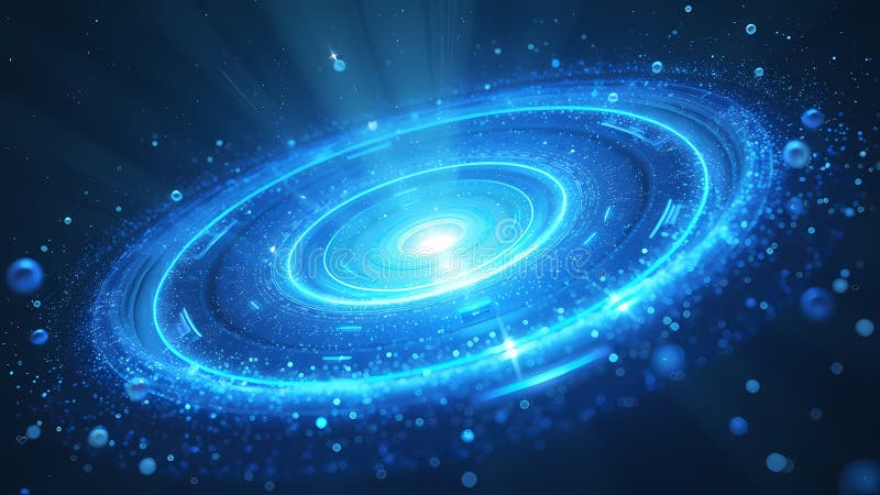 Vortex of Radiant Blue Rings and Floating Particles Stock Illustration ...