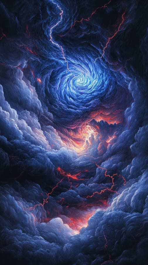 Vortex of Swirling Clouds and Lightning, Abstract Storm Concept Stock ...