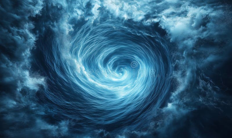 Vortex of Swirling Ocean Waves, Dramatic Stormy Clouds, Deep Blue Hues ...