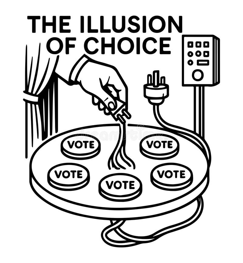The Illusion of Choice – Political Satire Line Art Illustration Stock ...