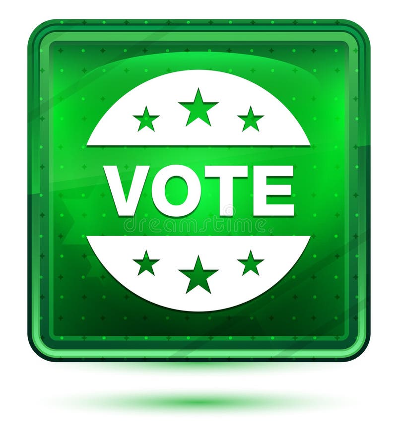Vote Badge Icon Neon Light Green Square Button Stock Illustration ...