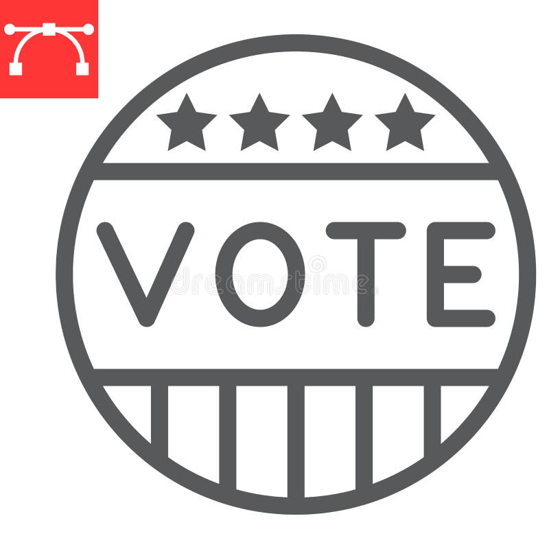 Vote Badge Line Icon, Election and Democratic, Vote Button Sign Vector ...