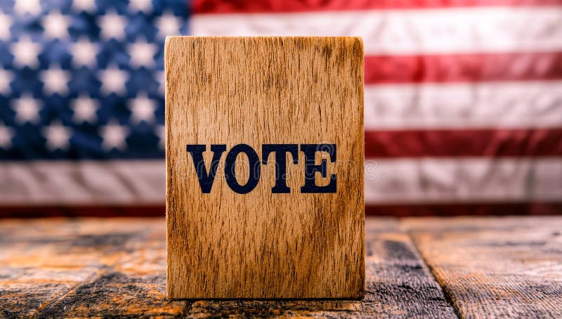 Vote Block in Front of American Flag Stock Photo - Image of ...