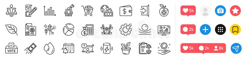 Vote Box, Pie Chart and Elastic Material Line Icons Pack. for Web App ...