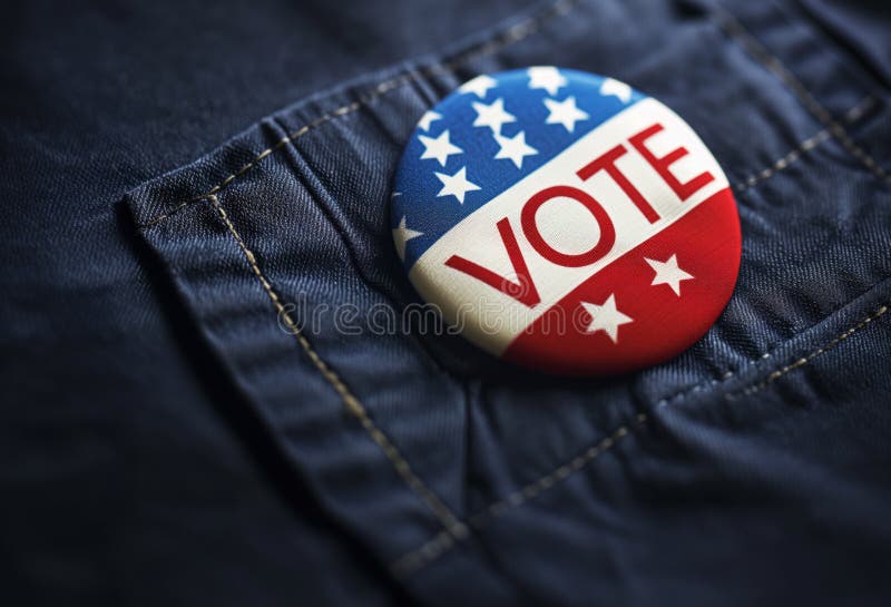 Vote Button on a Denim. USA Election Concept Stock Illustration ...