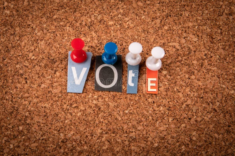Vote Concept. Letters Pinned To a Cork Notice Board Stock Photo - Image ...