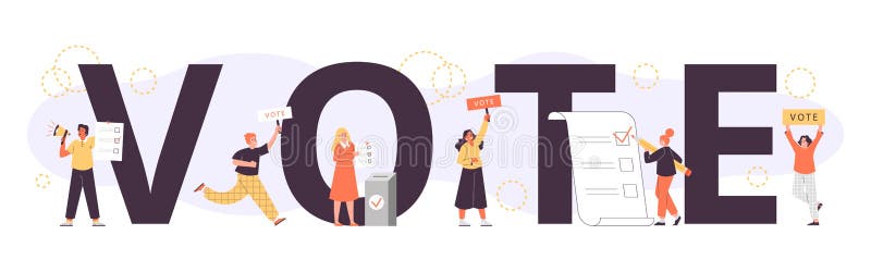 Vote Header with Activists Characters Calling for Voting, Flat Vector ...