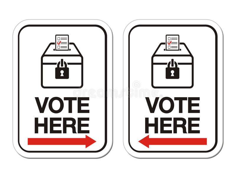 Vote here sign with arrow stock vector. Illustration of label - 30810817