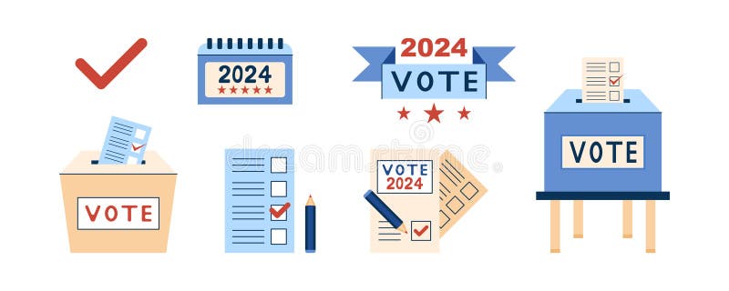 Vote 2024 Illustrations Set . Element for Election Design Stock ...
