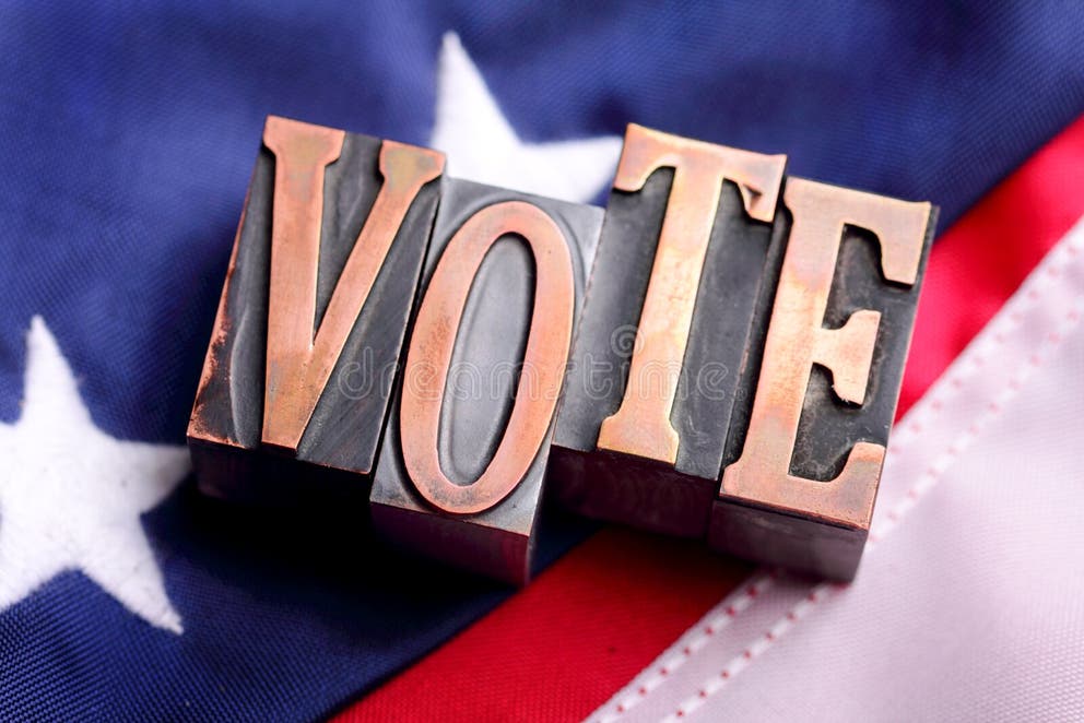 VOTE Letters on American Flag Stock Photo - Image of gold, government ...