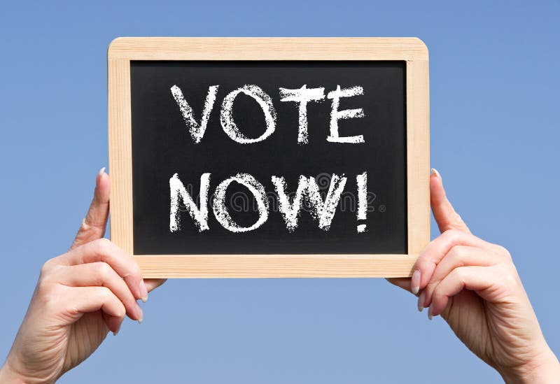 Vote Now - Female Hands Holding Chalkboard with Text Stock Photo ...