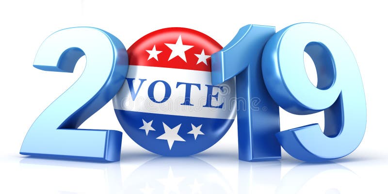 Vote 2019 Red White and Blue Voting Pin in 2019 with Vote Text. 3d ...