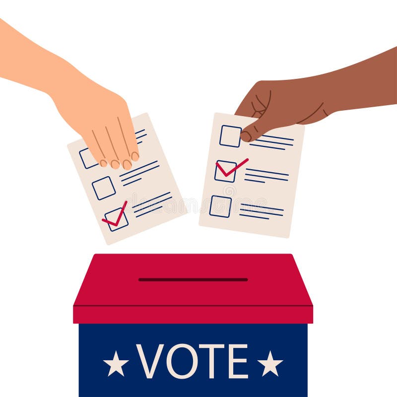 Vote 2024. Two Hands Drop Ballot Paper into Ballot Box. Election ...