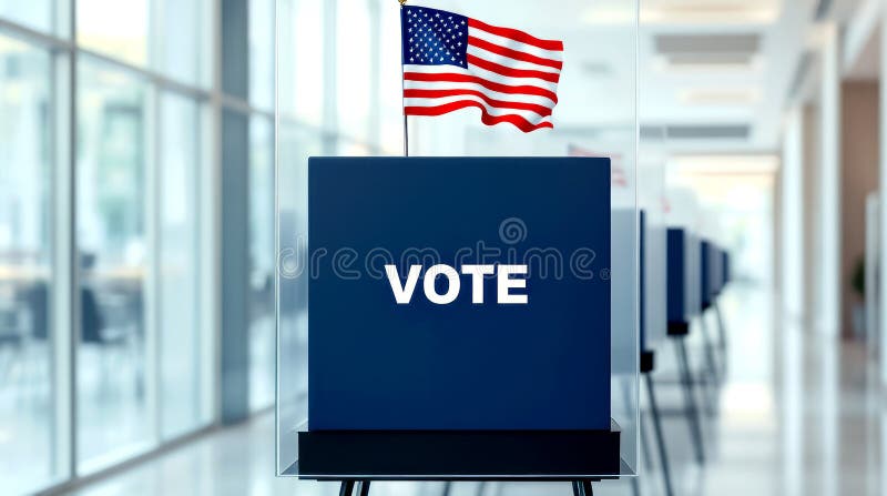 Voting Booth with an American Flag Inside a Modern Building Setup ...