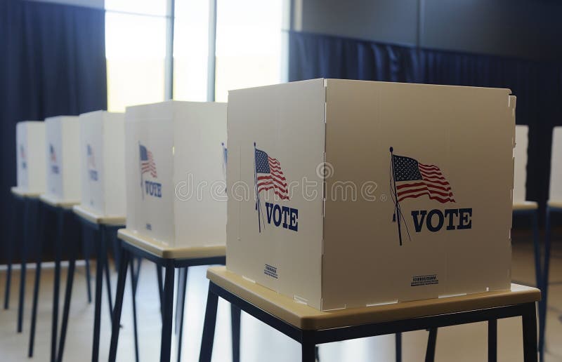 Voting Booths with American Flags in a Polling Station Stock ...