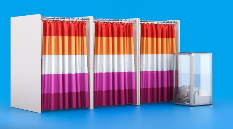 Voting Booths with Lesbian Flag and Ballot Box. 3D Rendering Stock ...