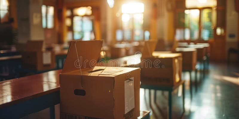 Voting Boxes Lined Up Inside a Brightly Lit Classroom during Election ...