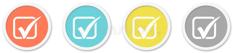 Voting or Check Mark Icon - Symbol on 4 Round Buttons Stock ...