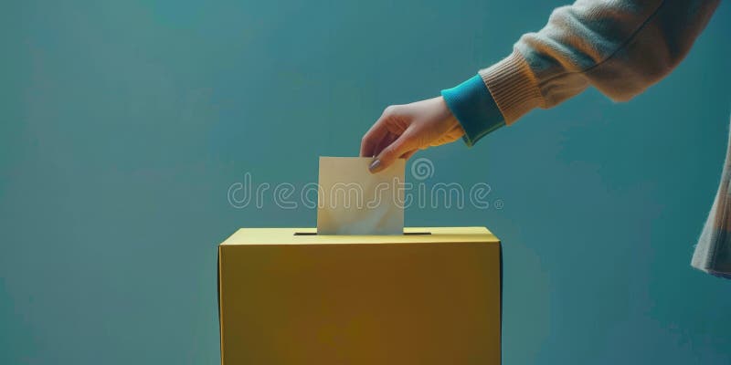 Voting and Democracy: a Hand Casting a Ballot into a Yellow Box ...
