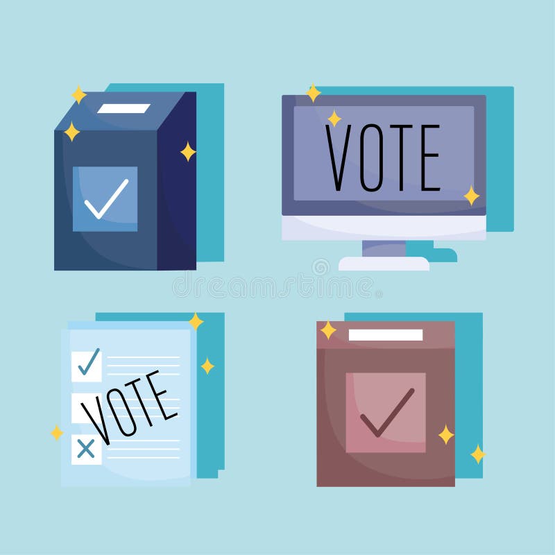 Voting and Election Concept, Set Icons Box Computer Ballot Stock Vector ...