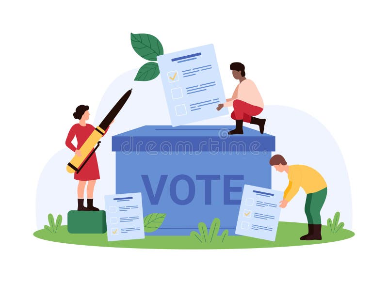 Voting in Official Elections or Referendum, Tiny People Insert Paper ...