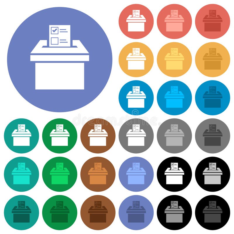 Voting Paper and Ballot Box Solid Round Flat Multi Colored Icons Stock Vector - Illustration of ...