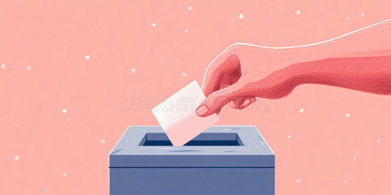 Voting Process Illustrated with Hand Casting Ballot into Blue Box on ...