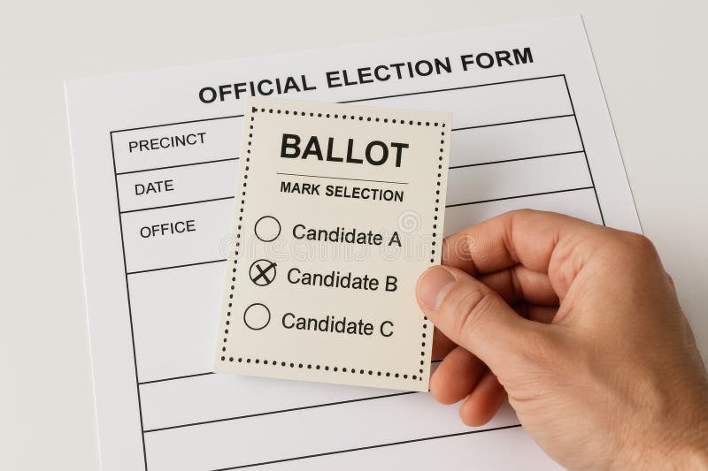 Voting Process with a Marked Ballot for Candidate B in an Official Election Form Stock Image ...