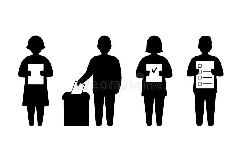 Voting Process Silhouettes Ballot Box Checkmark Checklist Stock Vector ...