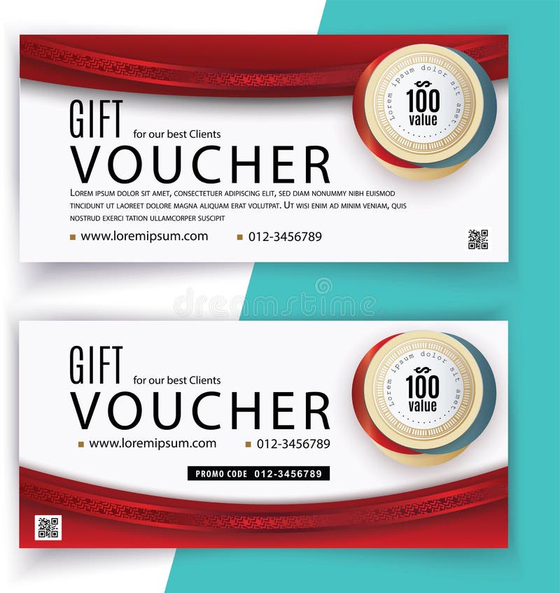 Voucher Template with Red Design Elements. Gift Voucher Value 100 ...