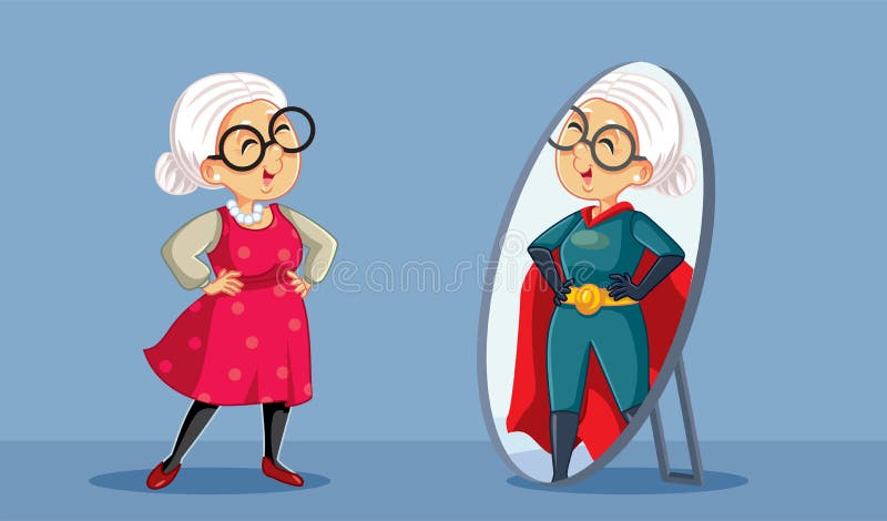 Vovó Vendo Uma Mulher Super Poderosa No Reflexo Ilustração do Vetor ... Vovó Vendo Uma Mulher Super Poderosa No Reflexo Ilustração do Vetor ...