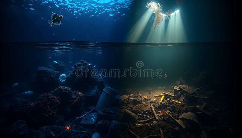 Dark Underwater Scene with Blue and Green Colors. Ocean, Sea, and Light ...