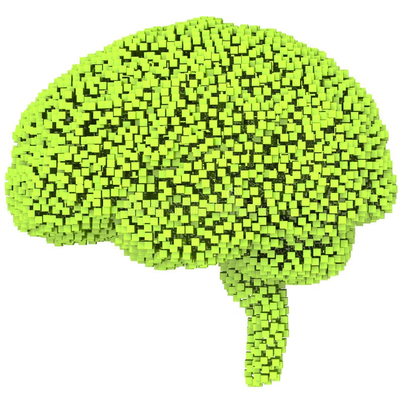 Voxel Human Brain. 3d Render on Isolated White Stock Illustration ...