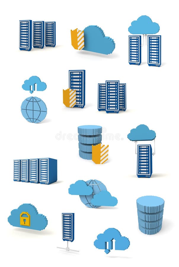 Voxel Low Poly Cloud Database Collection - Isometric Cloud Storage ...