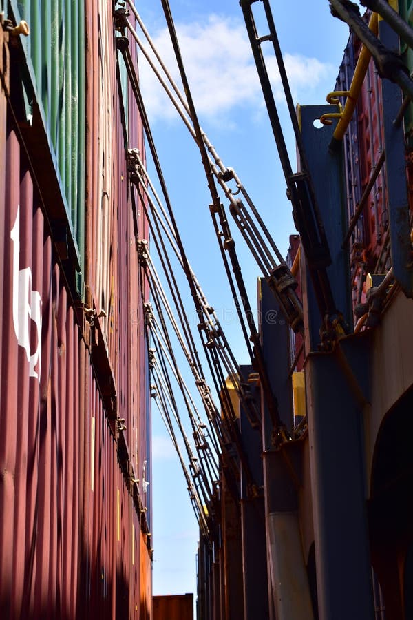 Detail from Container Vessel Stock Photo - Image of seagull, business ...