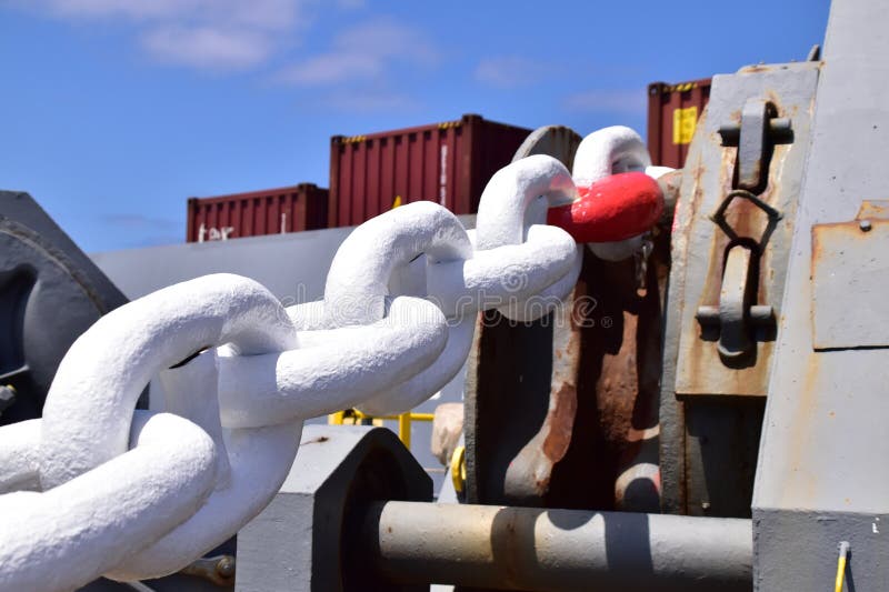 Anchor Chain of a Large Container Vessel Stock Image - Image of hatch ...