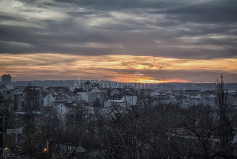 Sunset in Belgrade stock image. Image of city, belgrade - 114635143