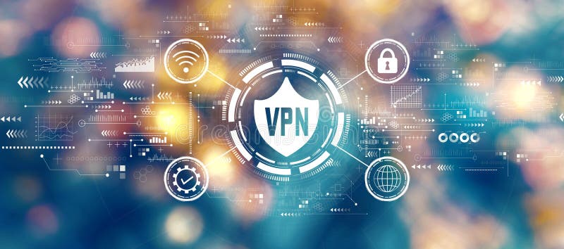 VPN Concept with Blurred City at Night Stock Photo - Image of tech ...
