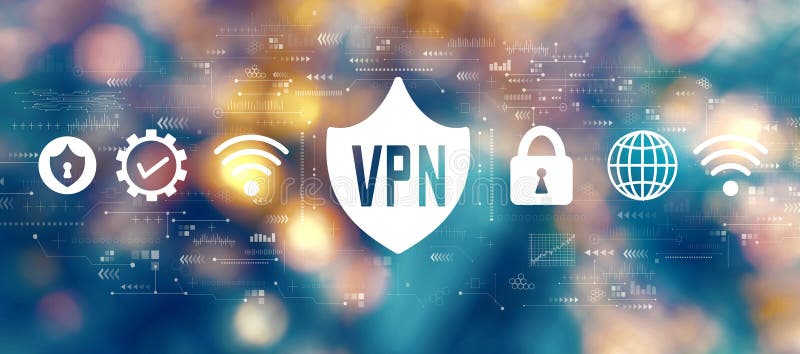 VPN Concept with Blurred City at Night Stock Photo - Image of ...