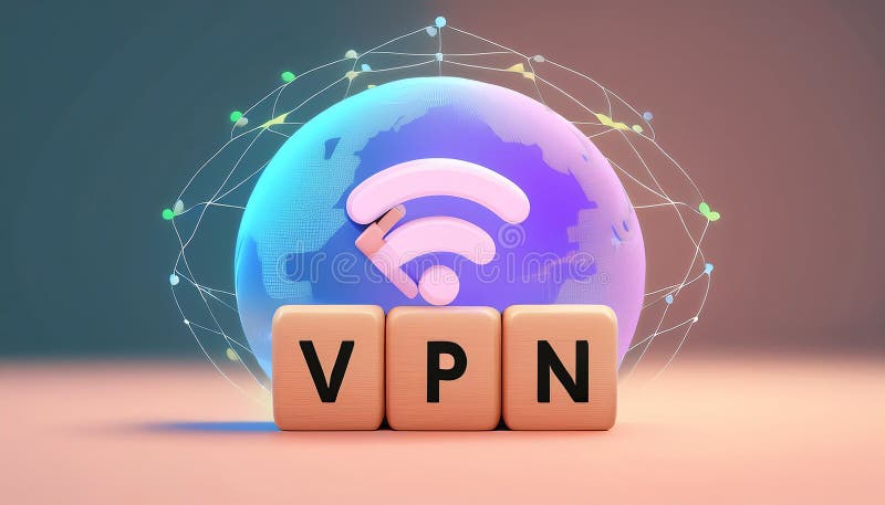 VPN Concept with Globe and WiFi Symbol on Abstract Background Stock ...