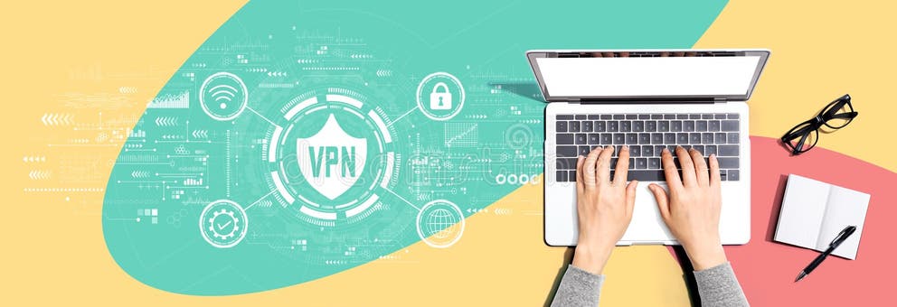 VPN Concept with Person Using a Laptop Stock Illustration ...