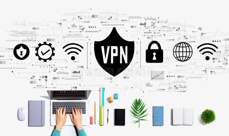 VPN Concept with Person Using a Laptop Stock Illustration ...