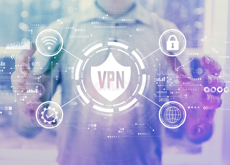 VPN concept with young man stock photo. Image of indoor - 172148742