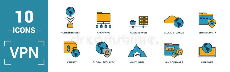 Vpn Icon Set. Include Creative Elements , Archiving, Site Security ...